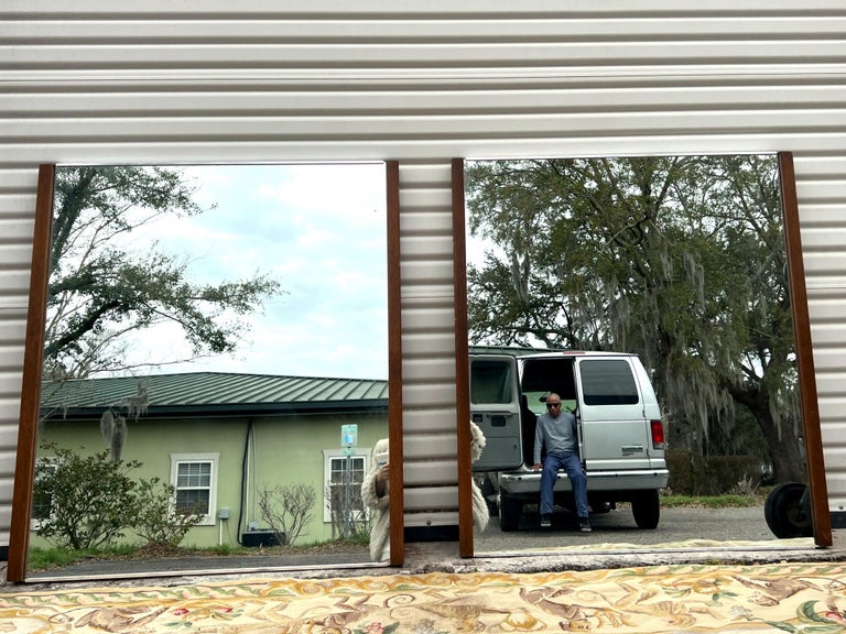 Pair of 1960s Walnut and Chrome Mirrors For Sale at 1stDibs