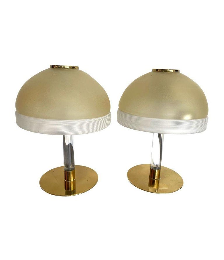 Pair of 1970s Venini Murano Glass Domed Lamps with Lucite Stem and ...