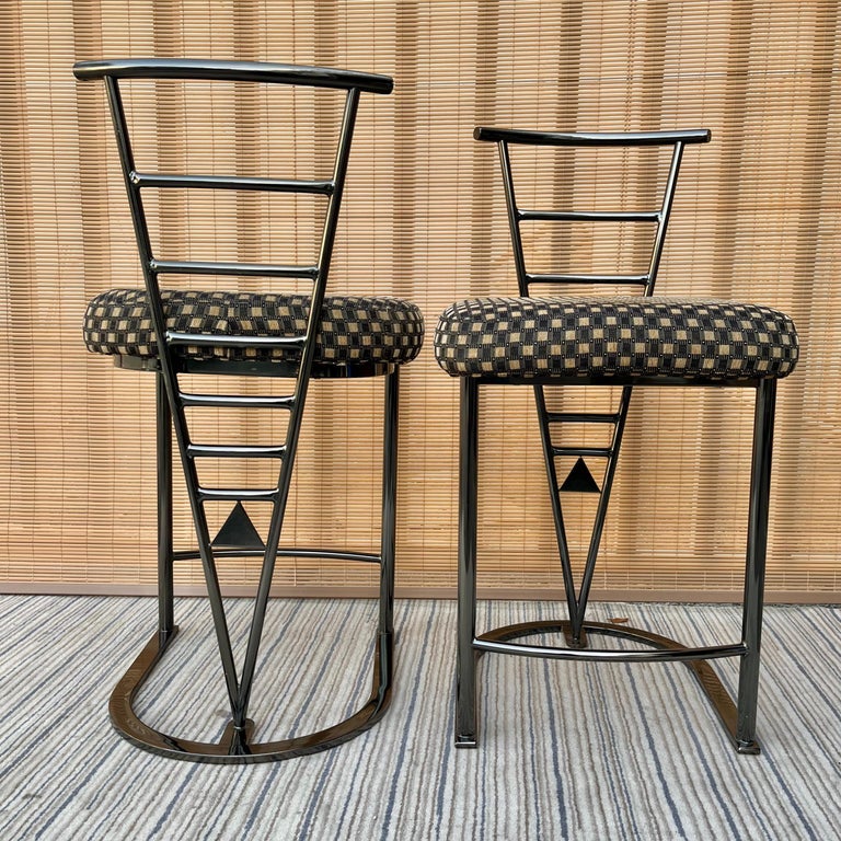 Pair of 1980s Postmodern Counter Height Stools by Design Institute ...