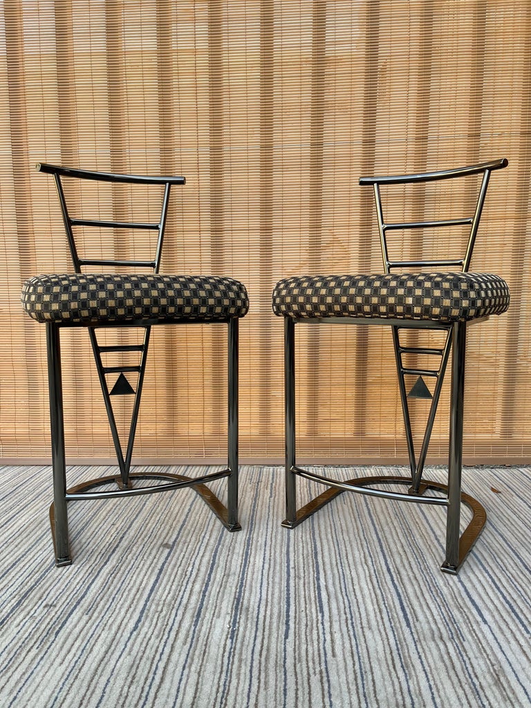 Pair of 1980s Postmodern Counter Height Stools by Design Institute ...