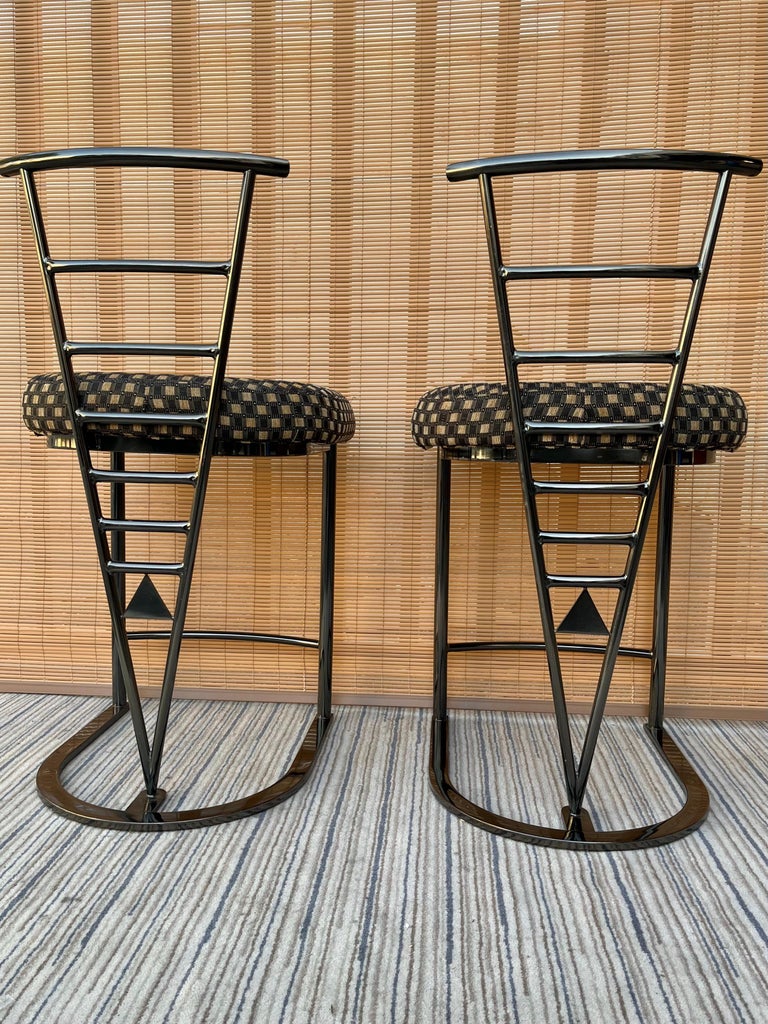 Pair of 1980s Postmodern Counter Height Stools by Design Institute ...