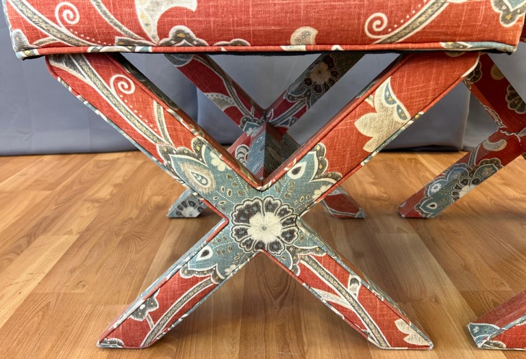 Pair of 1980s Vintage Classic X Base Ottomans For Sale at 1stDibs