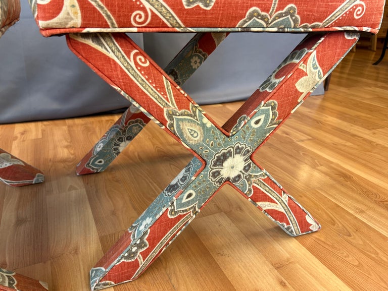 Pair of 1980s Vintage Classic X Base Ottomans For Sale at 1stDibs