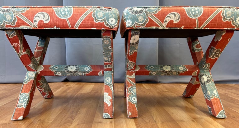Pair of 1980s Vintage Classic X Base Ottomans For Sale at 1stDibs