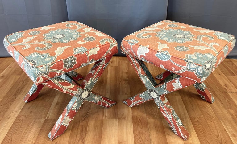 Pair of 1980s Vintage Classic X Base Ottomans For Sale at 1stDibs