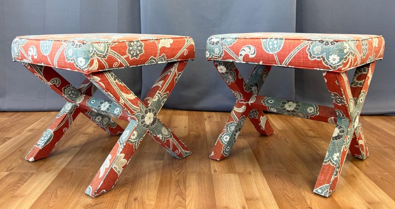Pair of 1980s Vintage Classic X Base Ottomans For Sale at 1stDibs