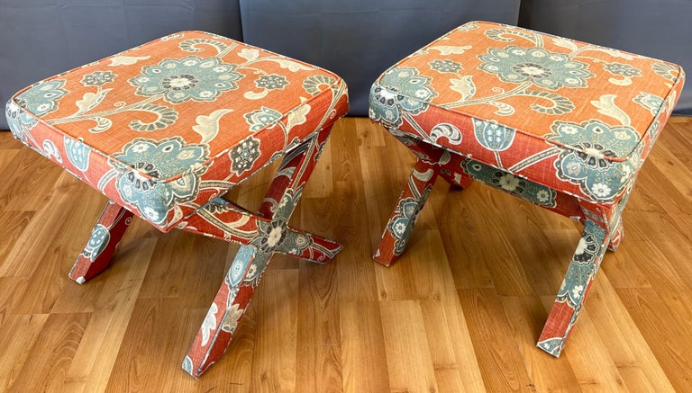 Pair of 1980s Vintage Classic X Base Ottomans For Sale at 1stDibs