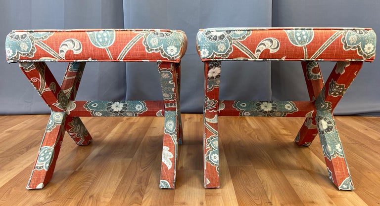 Pair of 1980s Vintage Classic X Base Ottomans For Sale at 1stDibs