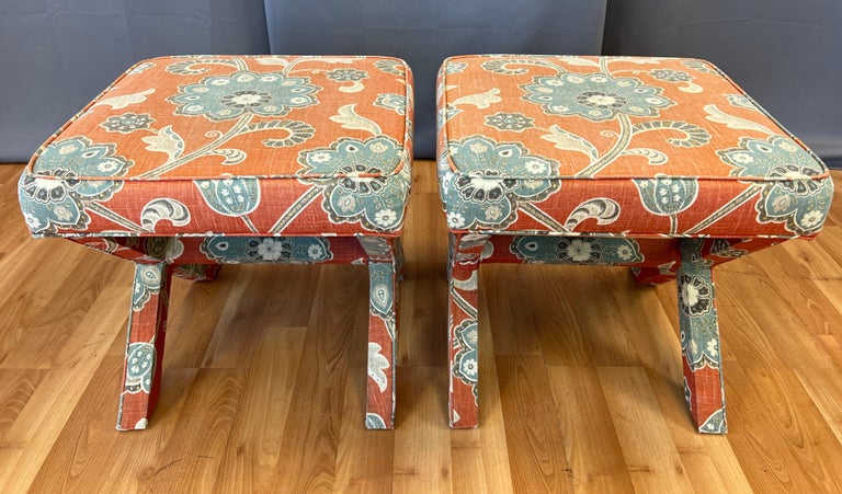 Pair of 1980s Vintage Classic X Base Ottomans For Sale at 1stDibs