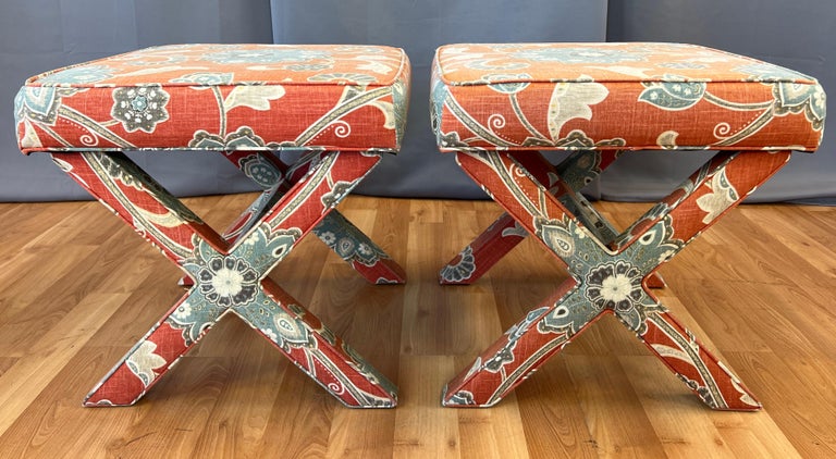 Pair of 1980s Vintage Classic X Base Ottomans For Sale at 1stDibs