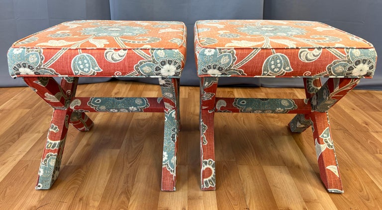Pair of 1980s Vintage Classic X Base Ottomans For Sale at 1stDibs