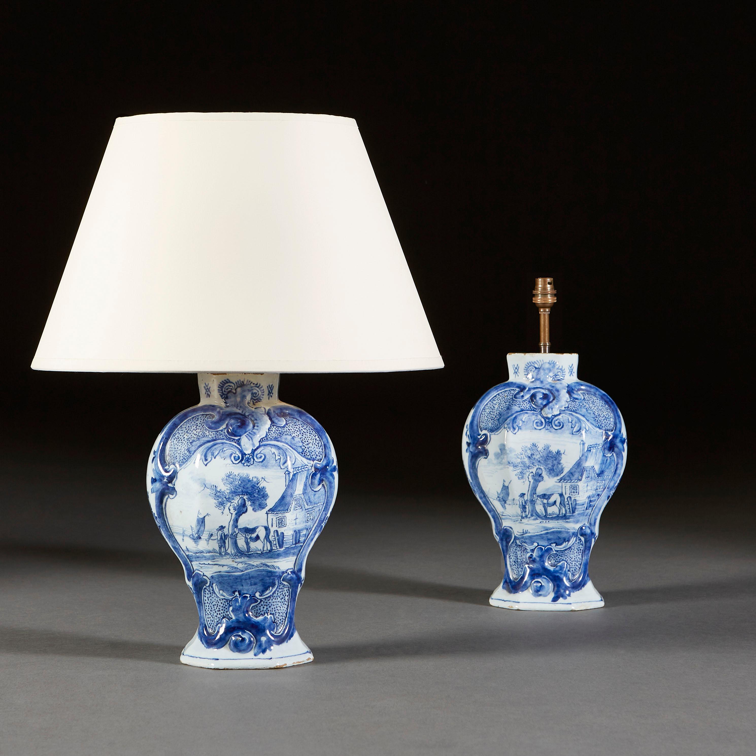 Pair of 19th Century Blue and White Delft Lamps at 1stDibs