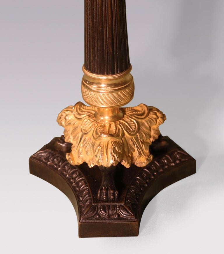 Pair of 19th Century Bronze and Ormolu Triform Base Candlestick Lamps ...