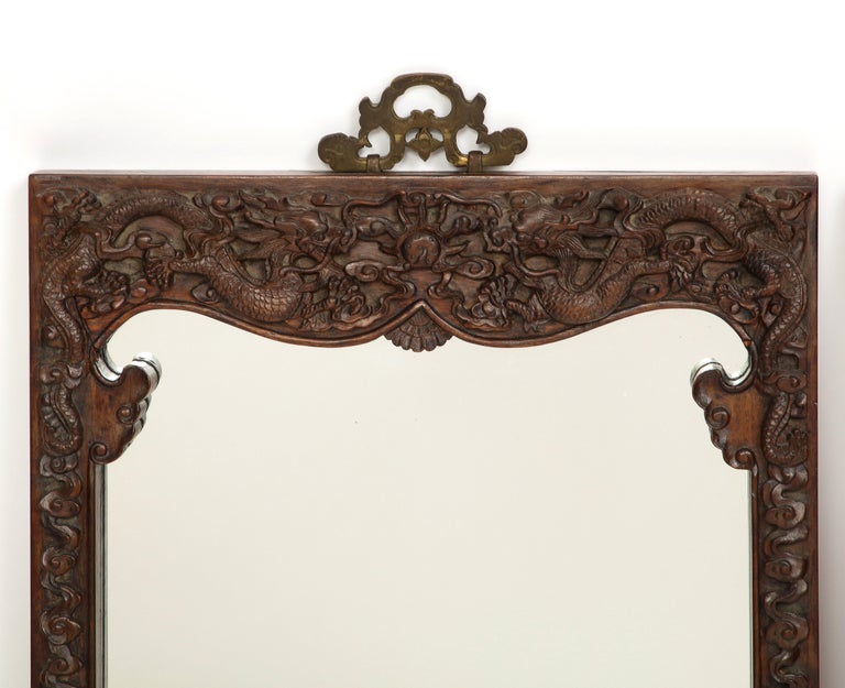 Pair of 19th Century Chinese Hardwood Hand-Carved 5-Claw Dragon Mirrors ...