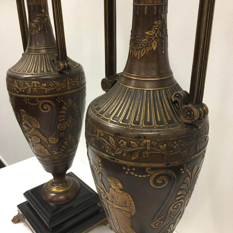 Pair of 19th Century French Greco-Egyptian St. Gilt Bronze Vases For ...