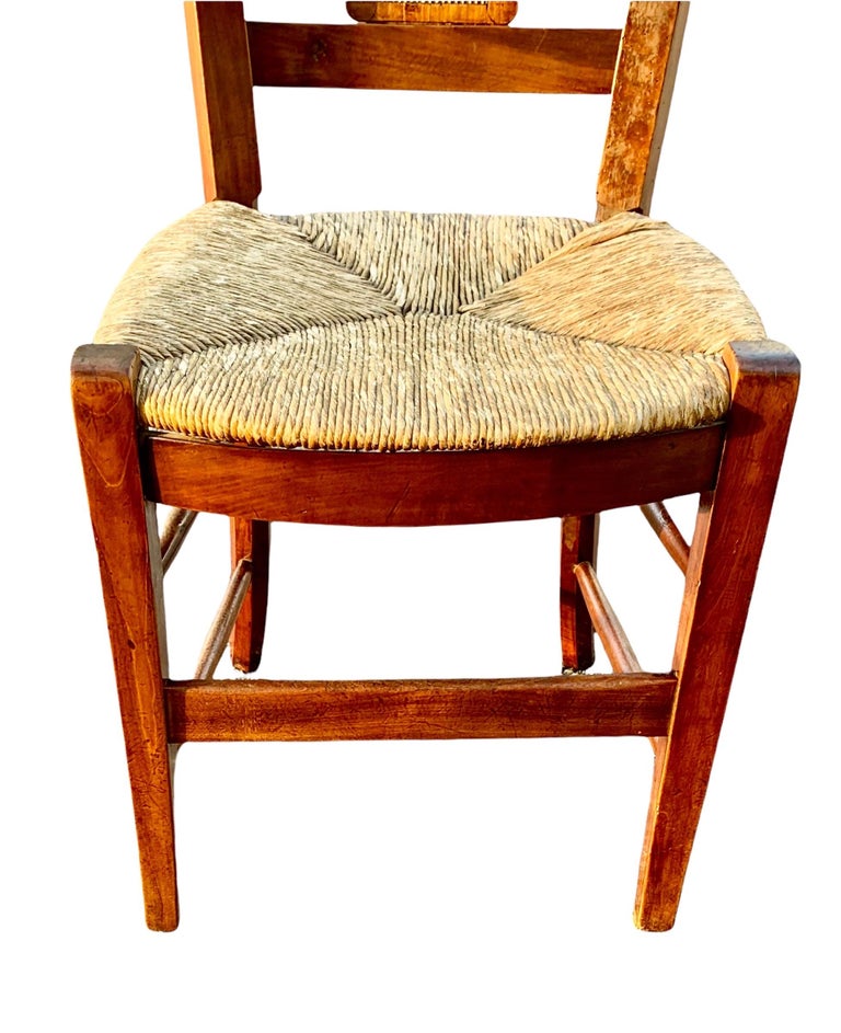 Pair of 19th Century French Provincial Carved Cherry Chairs with Rush ...