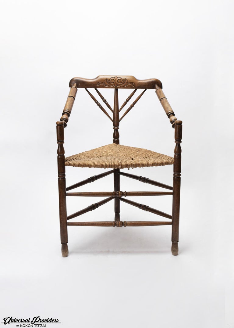 Pair of 19th Century French Turned Wood and Triangular Corner Rush Seat ...