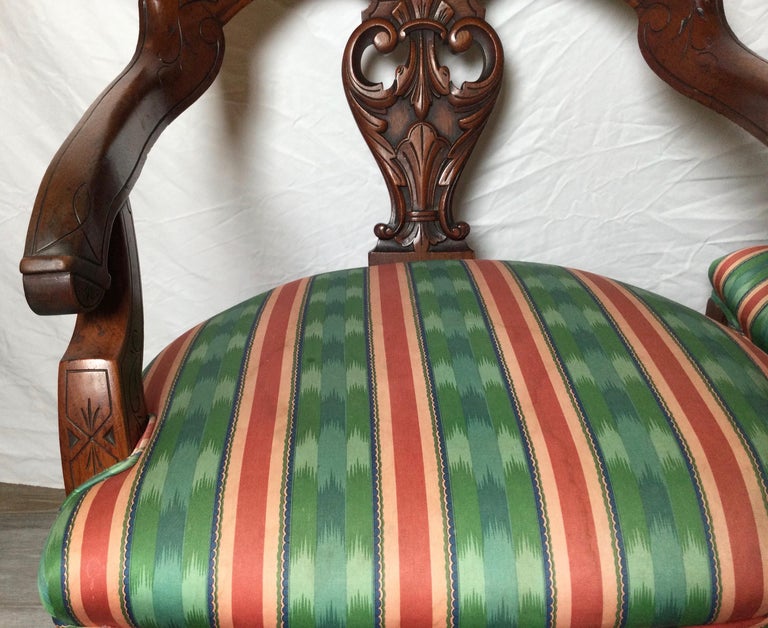 Pair of 19th Century Hand Carved Walnut Curved Back Arm Chairs For Sale ...