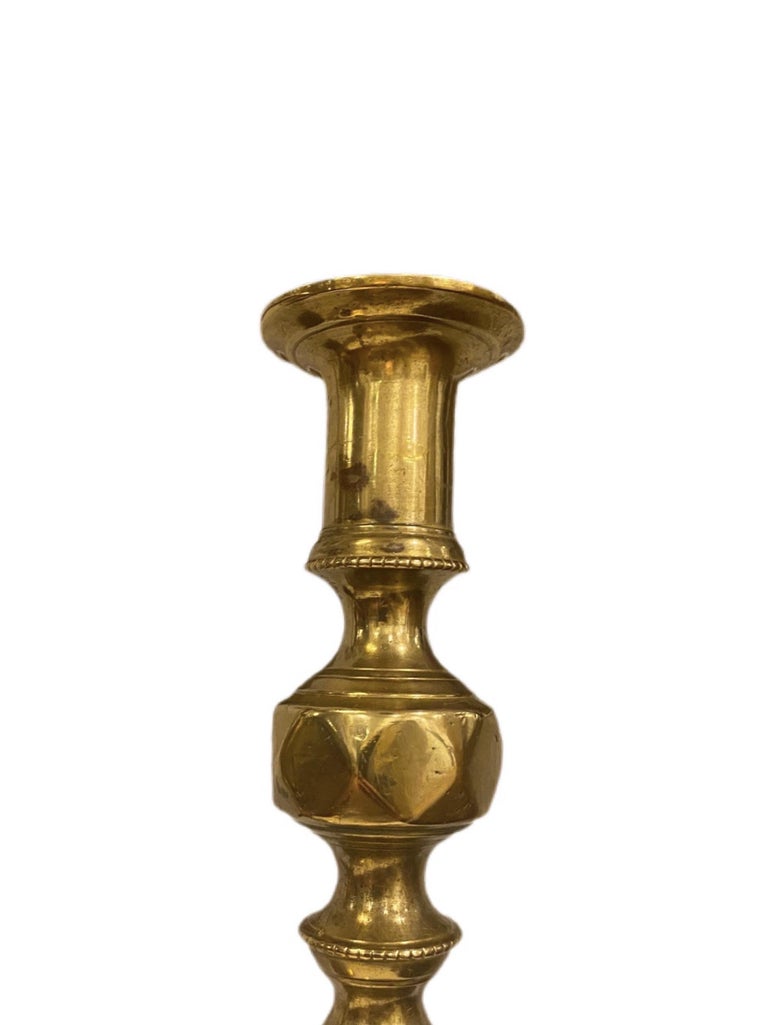Pair of 19th Century Inverted Beehive/ Jack of Diamond Brass Candle ...