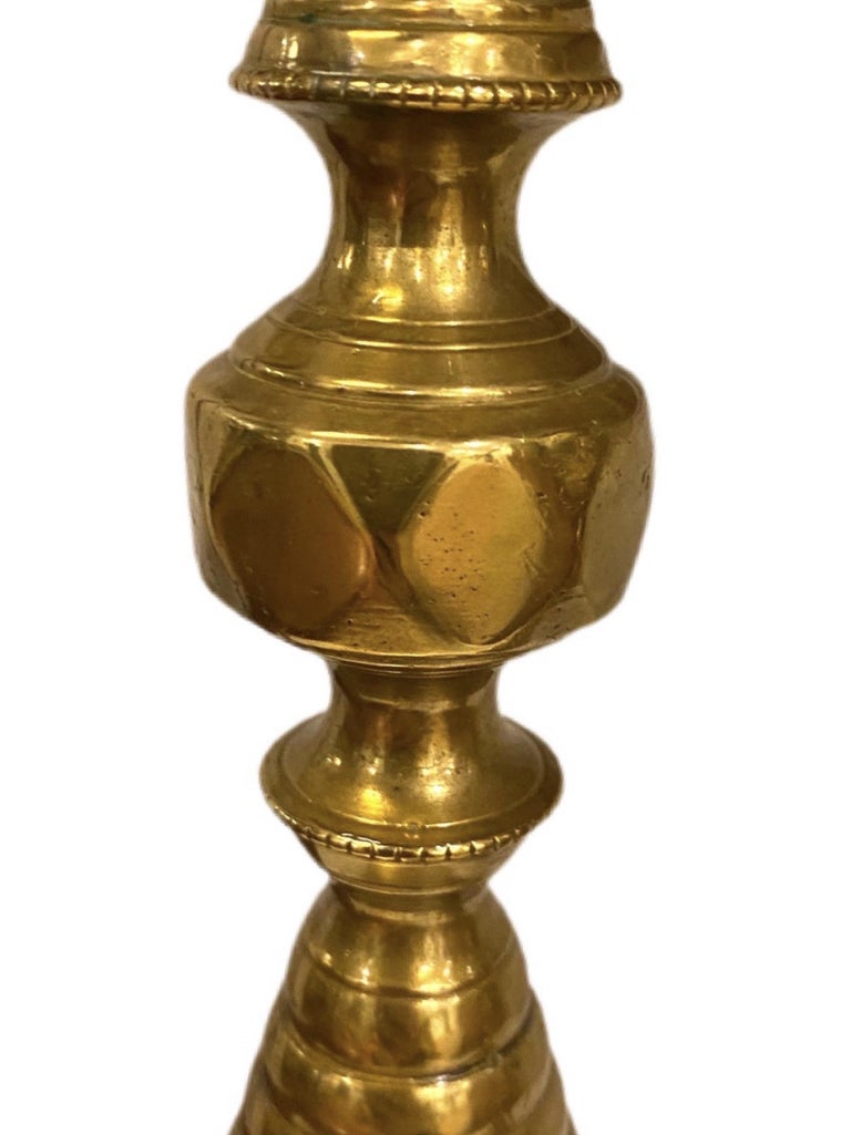 Pair of 19th Century Inverted Beehive/ Jack of Diamond Brass Candle ...