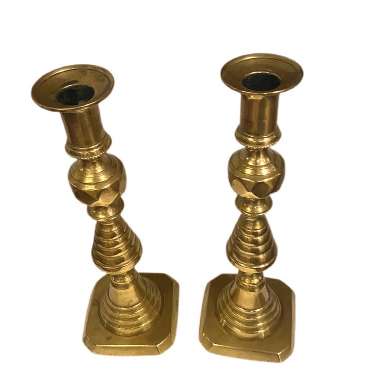 Pair of 19th Century Inverted Beehive/ Jack of Diamond Brass Candle ...