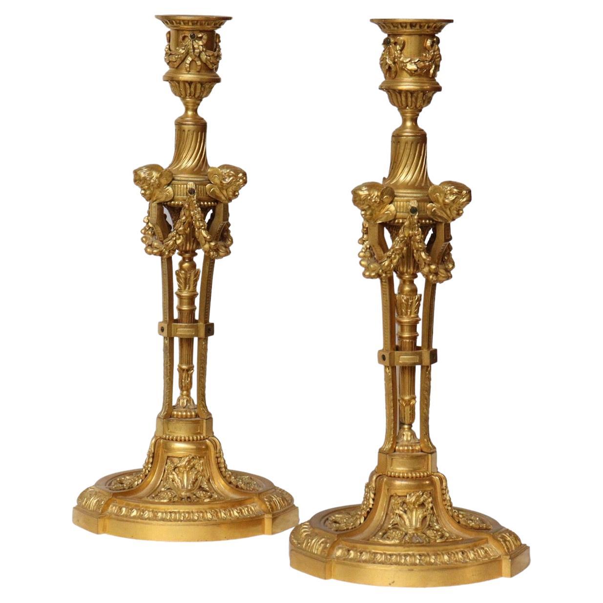 Early 19th Century Restauration Ormolu Candlesticks For Sale at 1stDibs