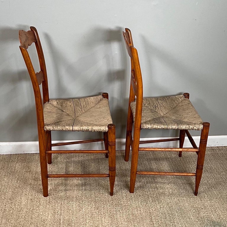 Pair of 19th Century Maple Side Chairs with Rush Seats For Sale at 1stDibs