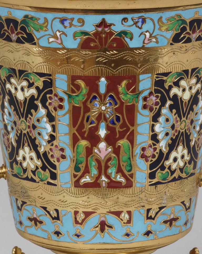 Pair of 19th Century Miniature Gilt Bronze and Champlevé Enamel Vases ...