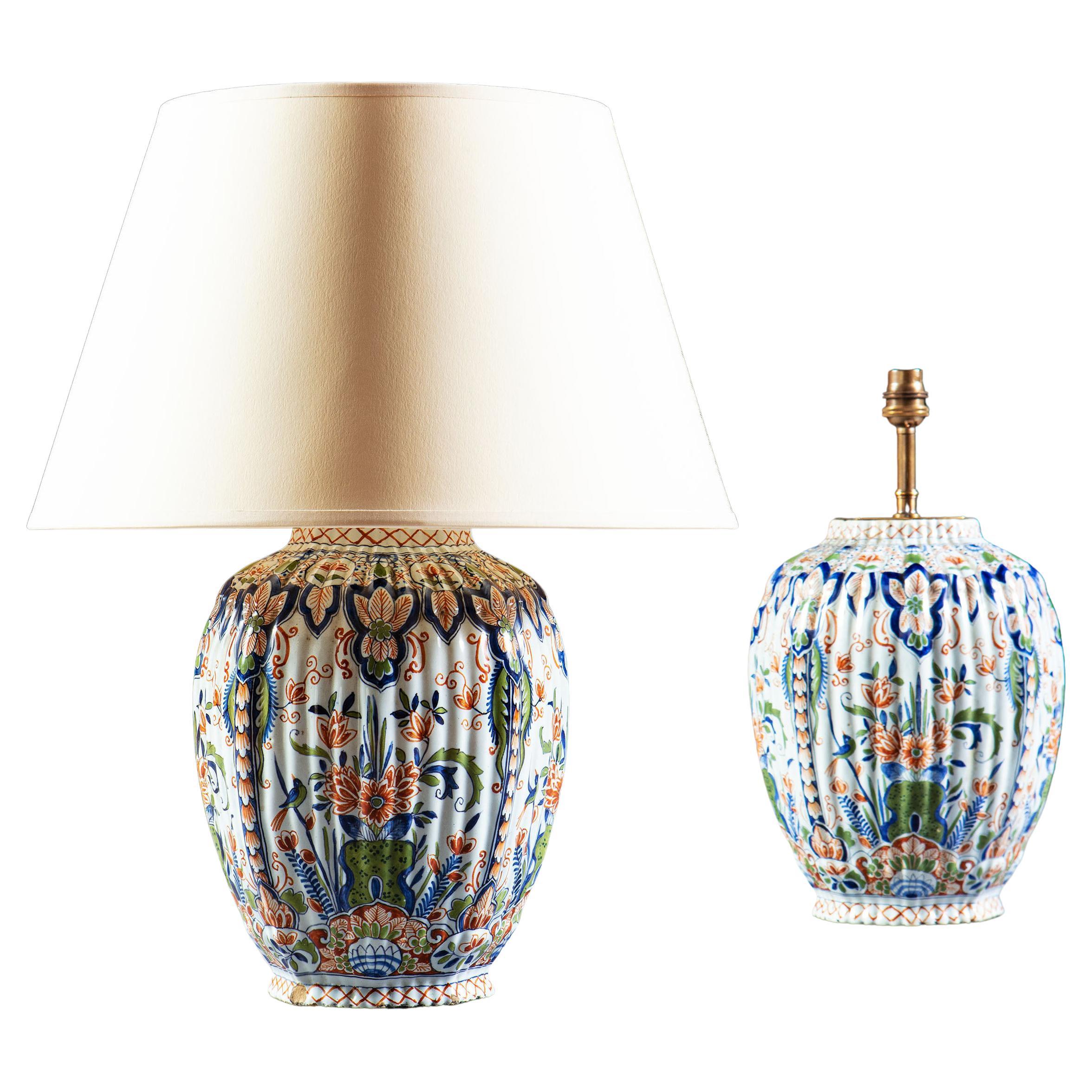 Pair of 19th Century Polychrome Delft Lamps at 1stDibs