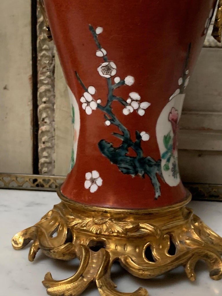 Pair of 19th Century Red Chinese Porcelain Vases with French Bronze ...