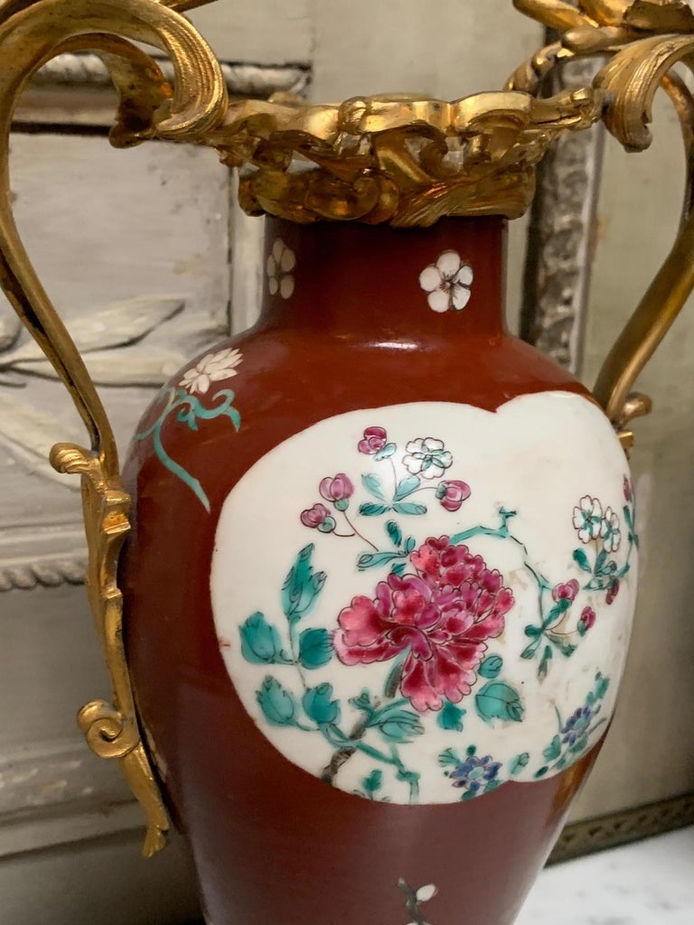 Pair of 19th Century Red Chinese Porcelain Vases with French Bronze ...