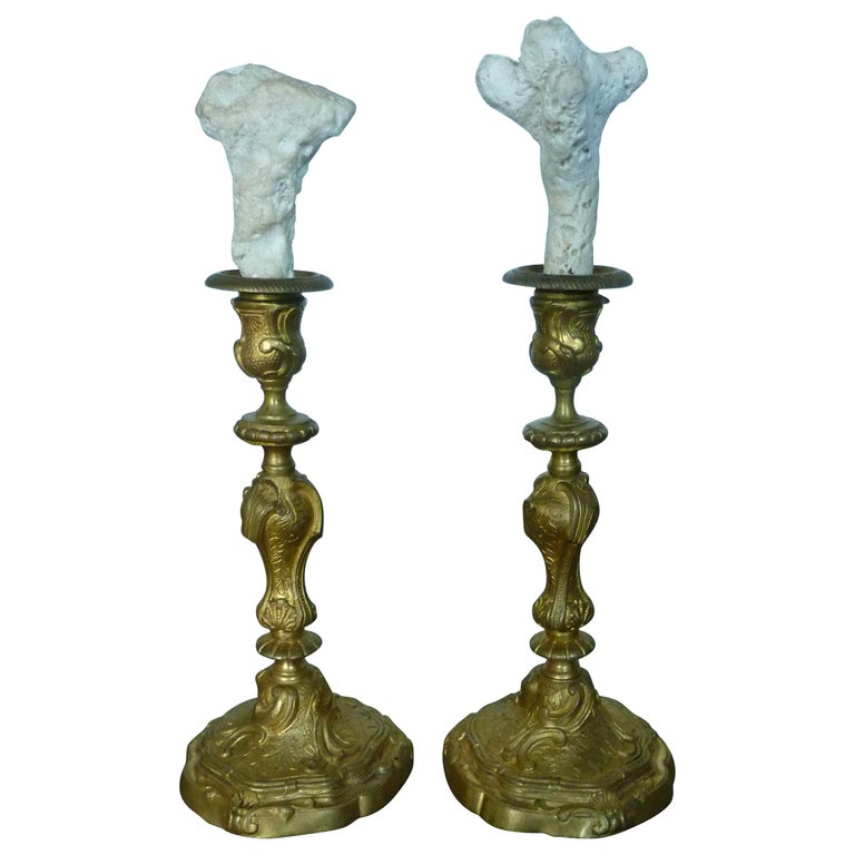 A Pair of 19th Century Rococo Style Bronze Fire-Gilded Candlesticks at ...