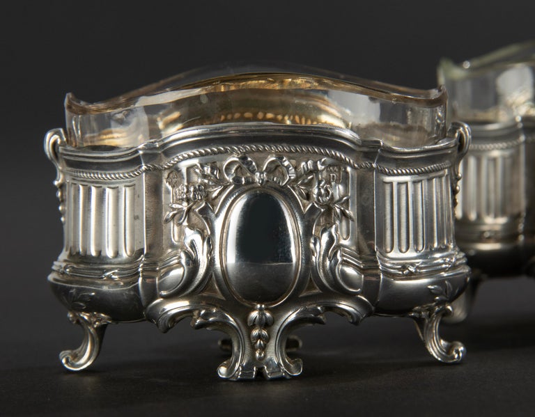 Pair of 19th Century Silver Salt Cellars with Crystal Liners Marked ...