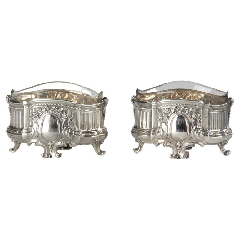Pair of 19th Century Silver Salt Cellars with Crystal Liners Marked ...