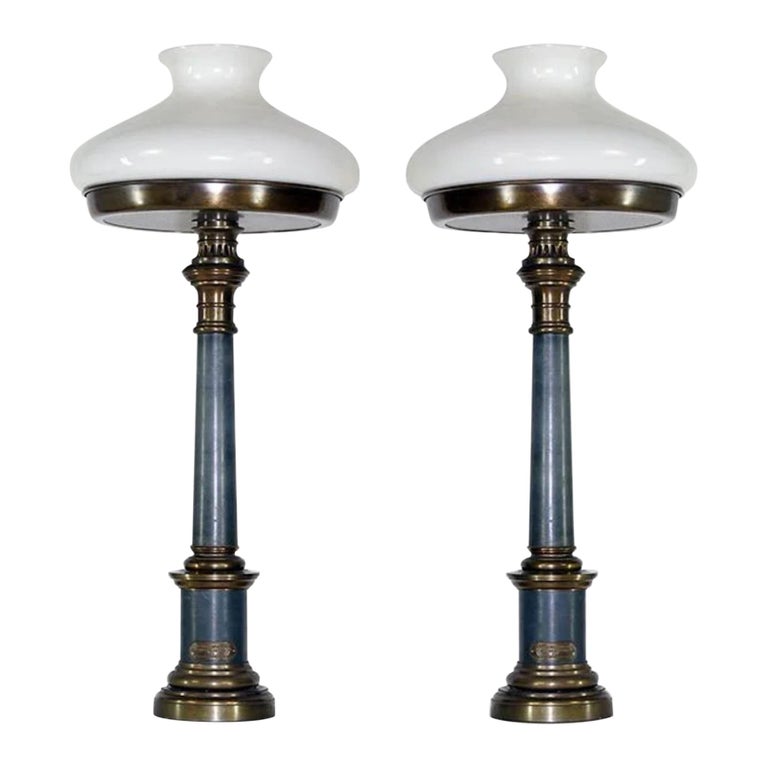Pair of 19th Century Two-Tone Table Lamps, Easily Converted to Use Silk ...