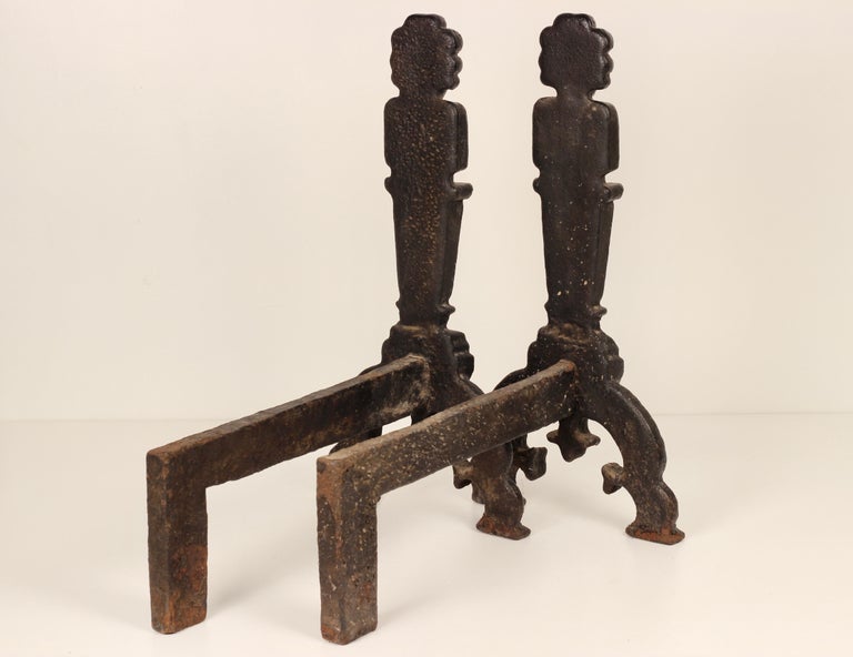 Pair of 19th Century Victorian Gothic Iron Fire Dogs or Andirons For ...