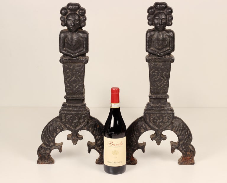 Pair of 19th Century Victorian Gothic Iron Fire Dogs or Andirons For ...