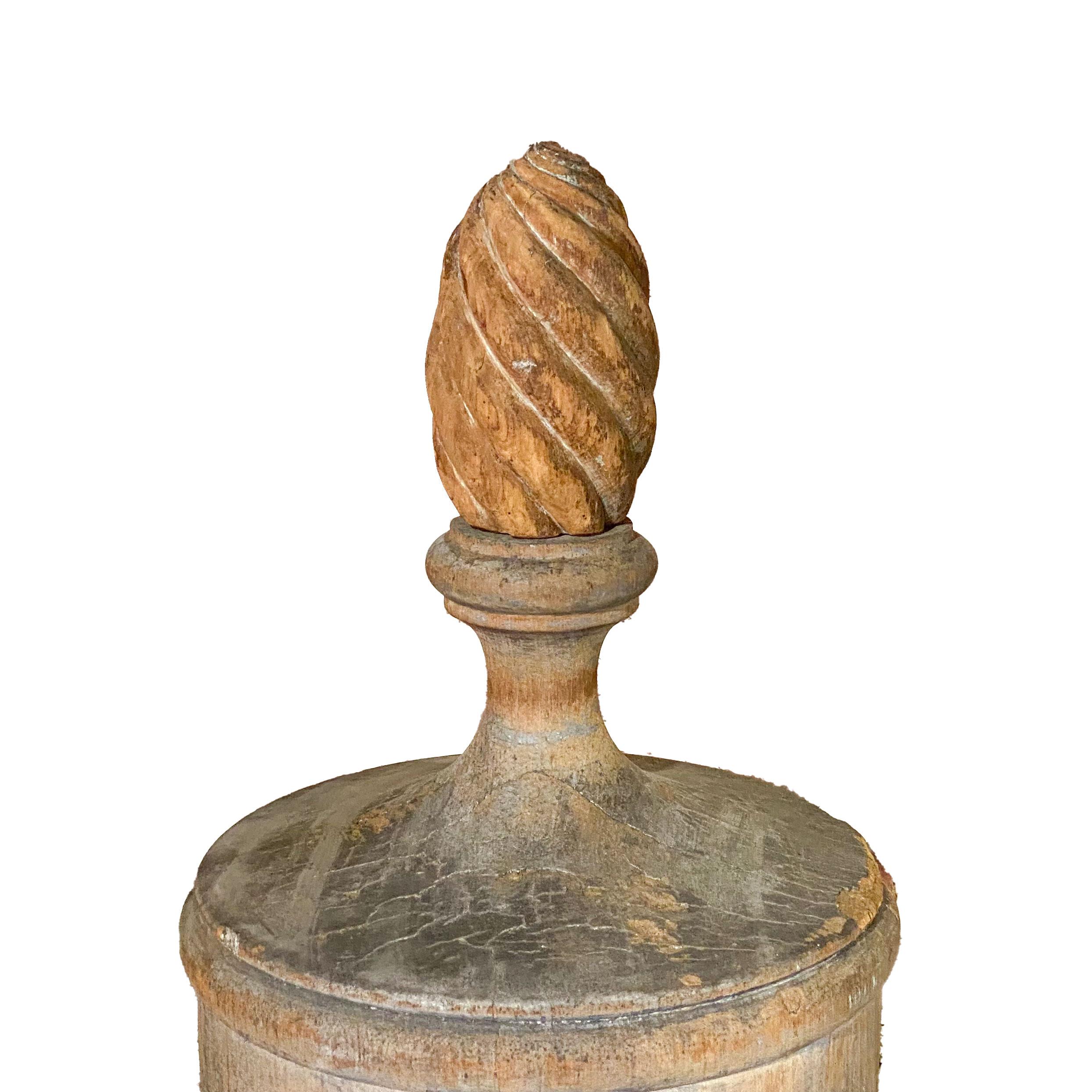 Pair of 19th Turned Wood Architectural Finials of Urn Form, Early Paint ...