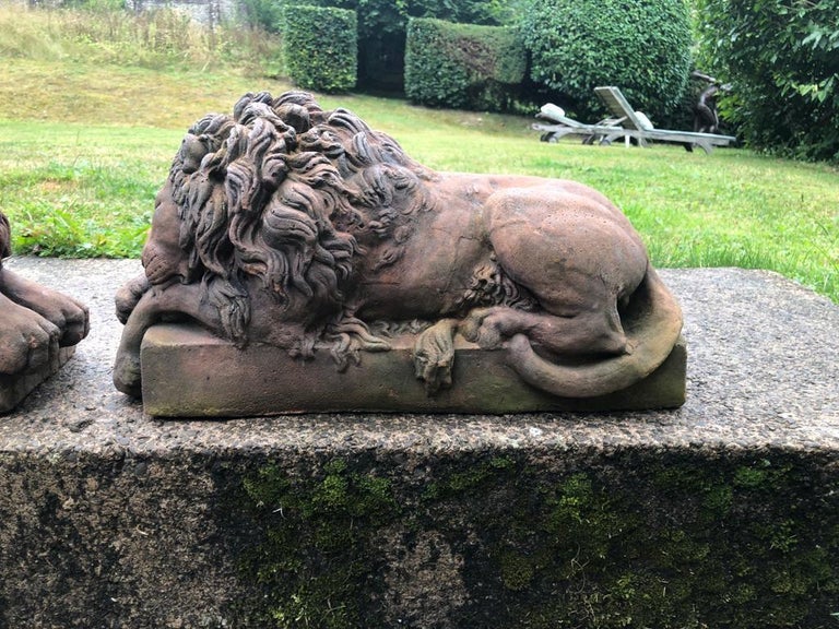 Pair of 20th Century Terracotta Canova Lions For Sale at 1stDibs