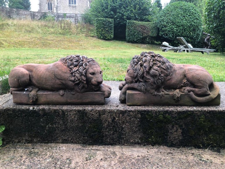 Pair of 20th Century Terracotta Canova Lions For Sale at 1stDibs