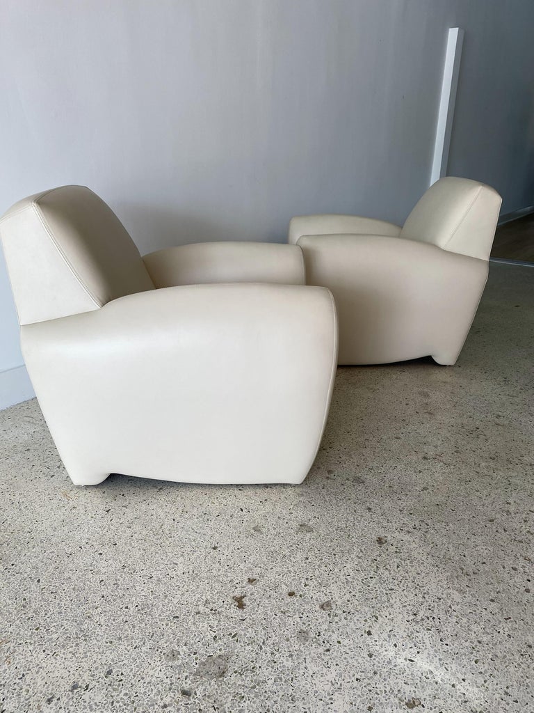 Pair of American Modern Cream Leather Ken Zu Club Chairs, Dakota ...