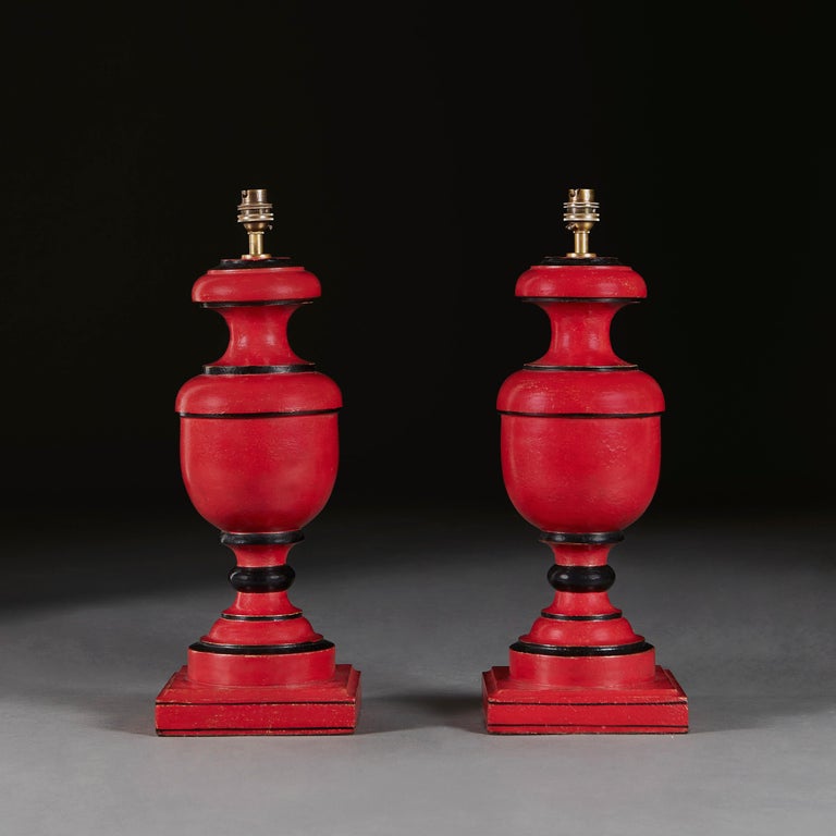 Pair of Anglo Indian Red Painted Lamps For Sale at 1stDibs