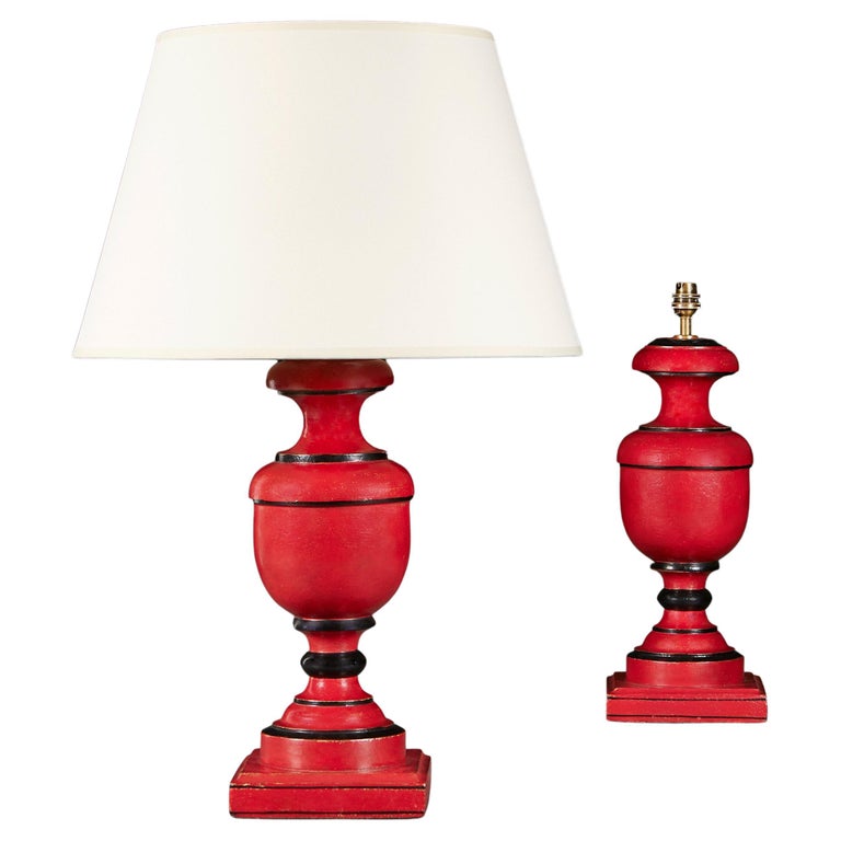 Pair of Anglo Indian Red Painted Lamps For Sale at 1stDibs