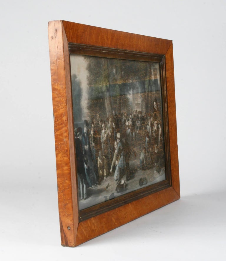 Pair of Antique 19th Century Lithographs with Maple Wood Frames at 1stDibs