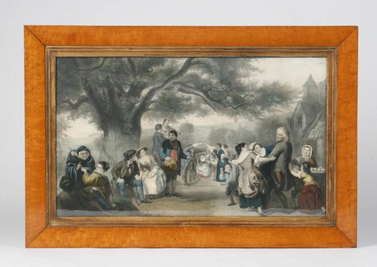 Pair of Antique 19th Century Lithographs with Maple Wood Frames at 1stDibs