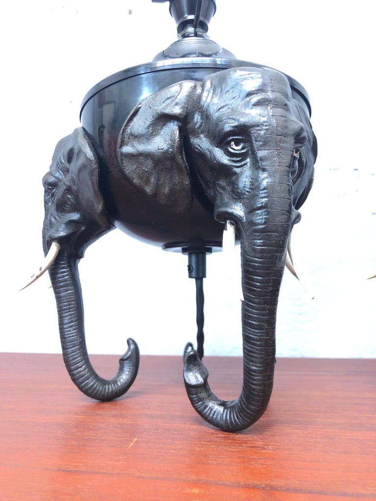 Pair of Antique Brass and Cast Iron Elephant Lamps For Sale at 1stDibs