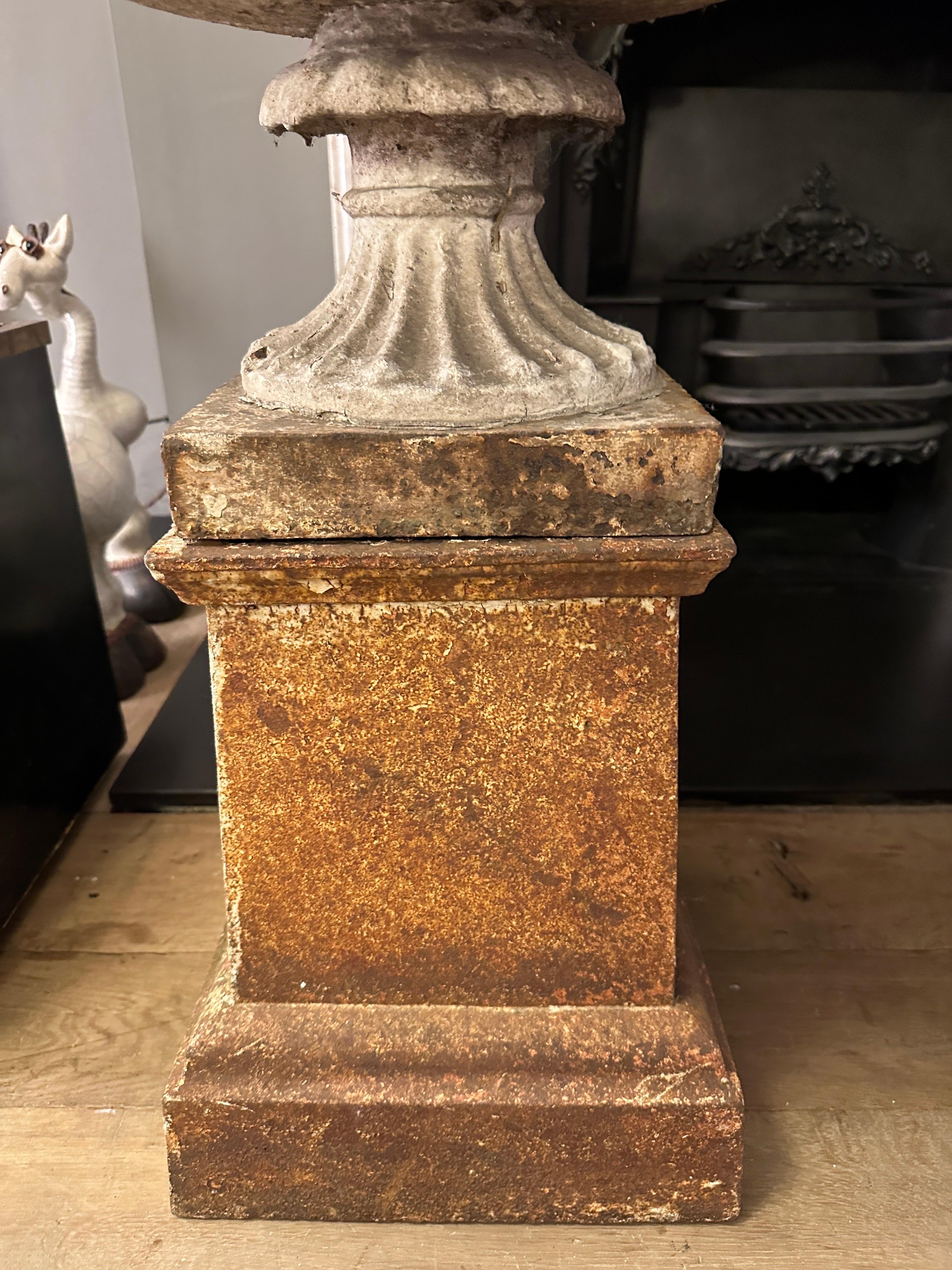 A Pair Of Antique English 19th Century Cast Iron Urns on Plinths For ...