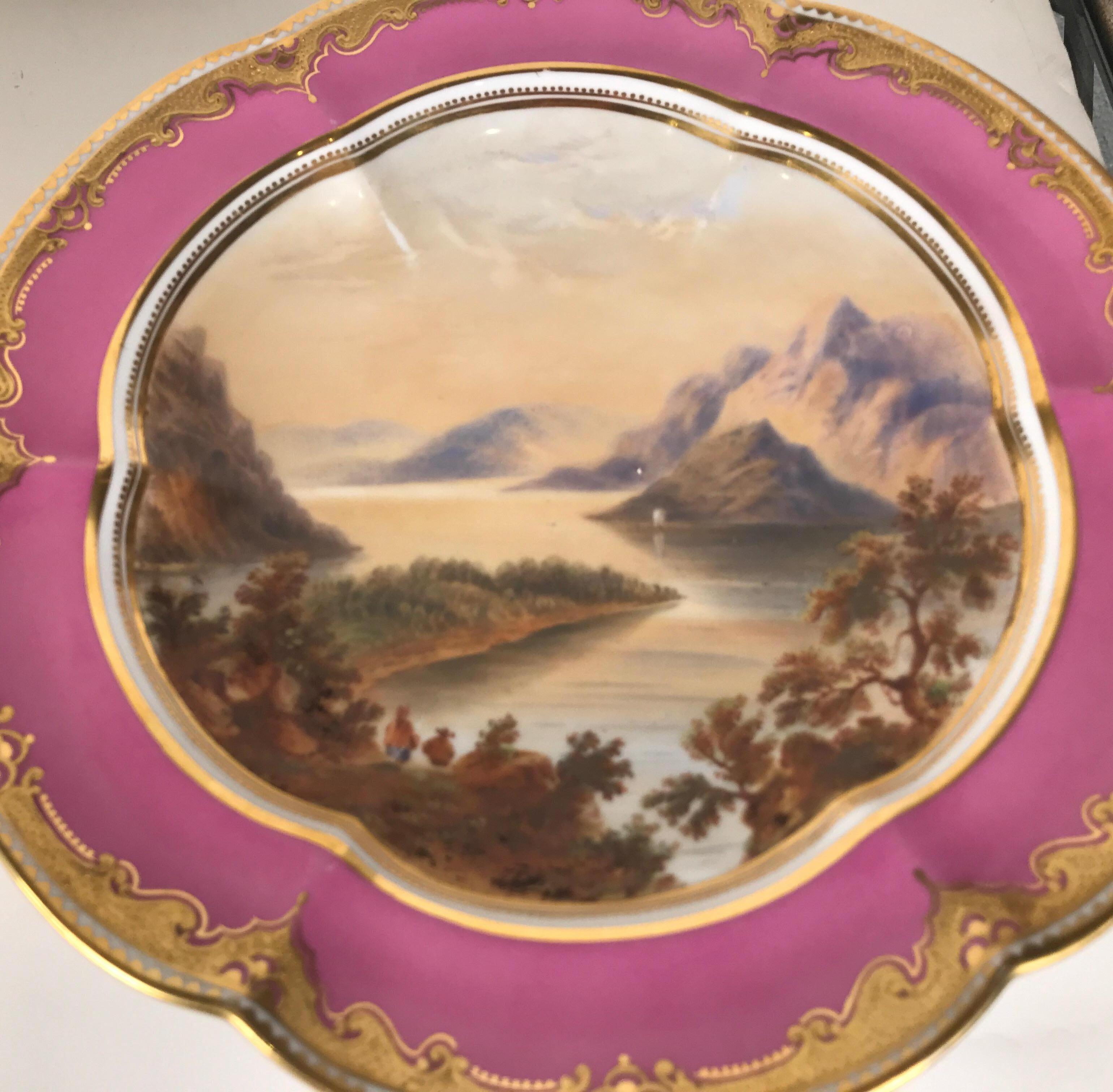 Pair of Antique English Hand Painted Porcelain Compotes For Sale at 1stDibs