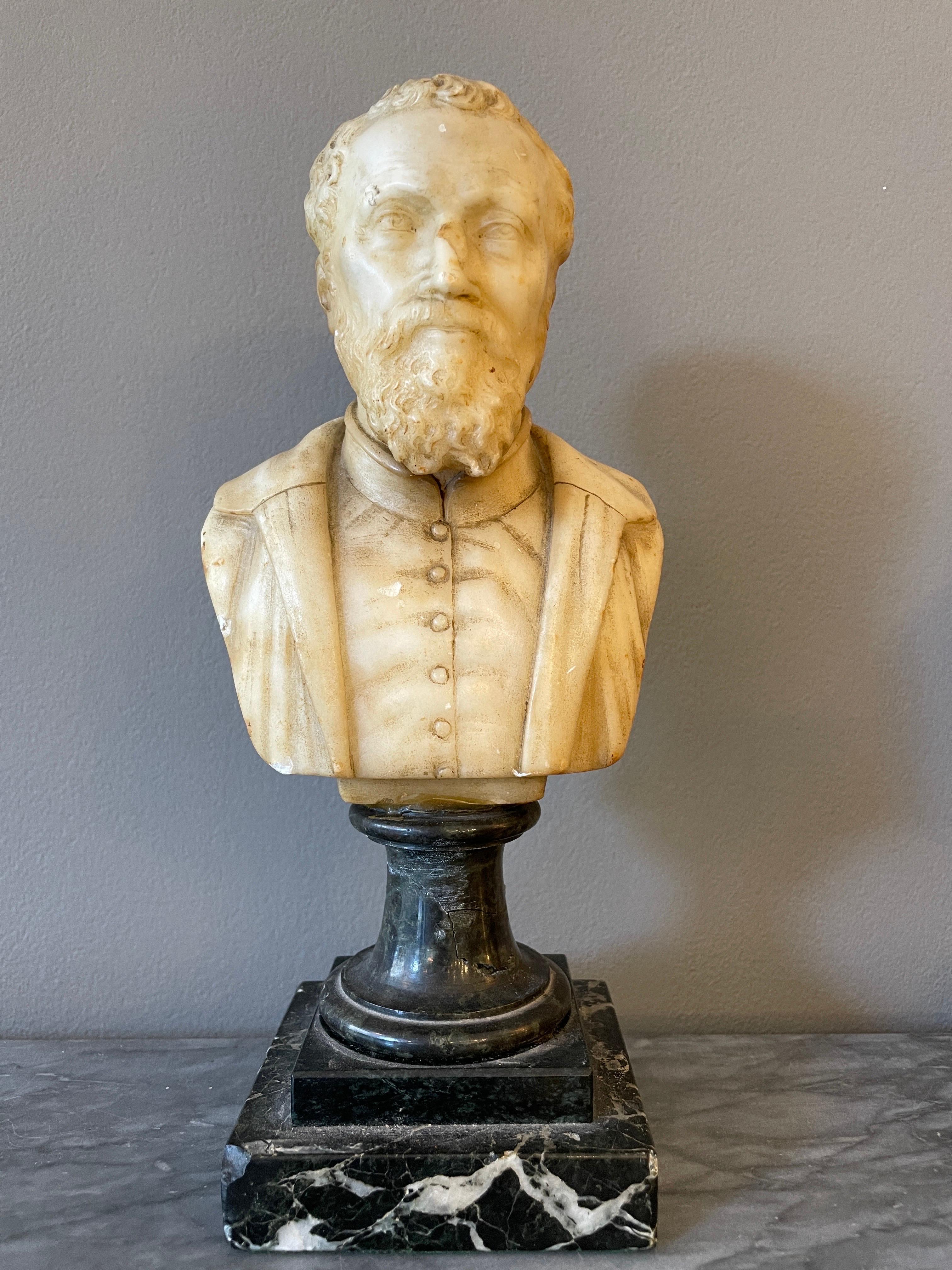 Pair of Antique Library Alabaster and Marble Busts at 1stDibs