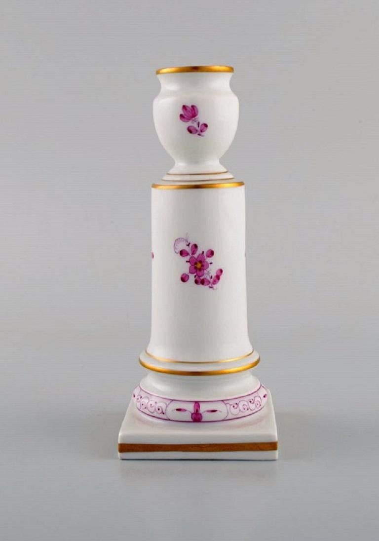 Pair of Antique Meissen Pink Indian Candlesticks in Hand-Painted ...